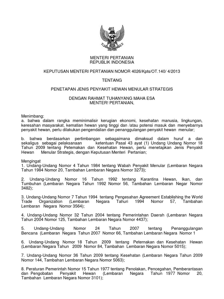 Penetapan Jenis Penyakit Hewan Menular Strategis | PDF