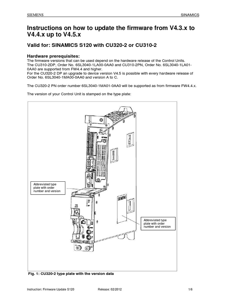 Instructions Firmware Update S120 CU310 2 CU320 2 PDF | PDF | Zip (File ...