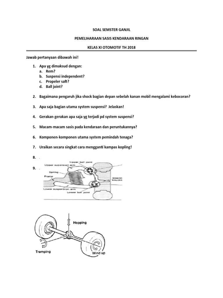 Soal Pemeliharaan Sasis Kls XI Semester Ganjil 2018 | PDF