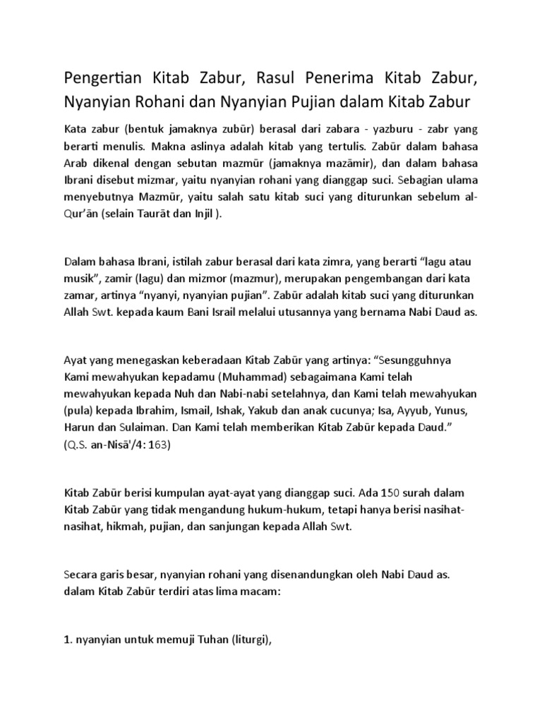 Pengertian Kitab Zabur | PDF | Agama & Spiritualitas