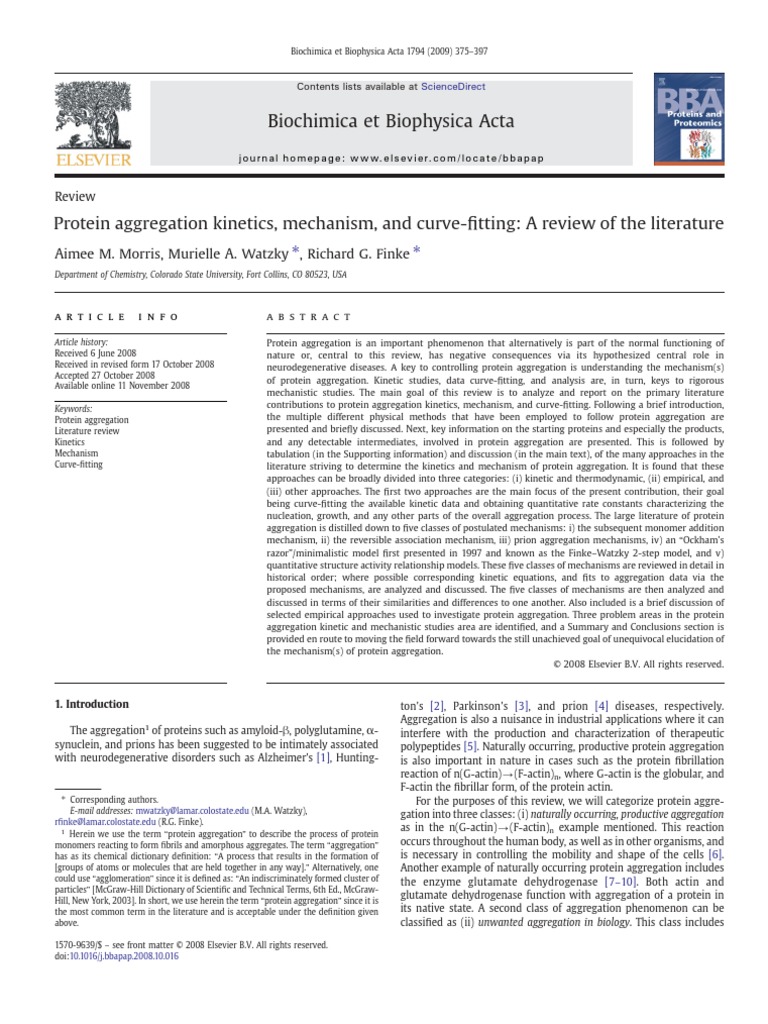 Protein Aggregation Kinetics, Mechanism and Curve Fitting - A Review of ...