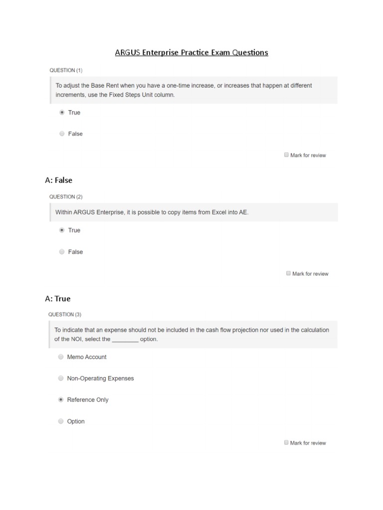 ARGUS Enterprise Practice Exam Guide | PDF
