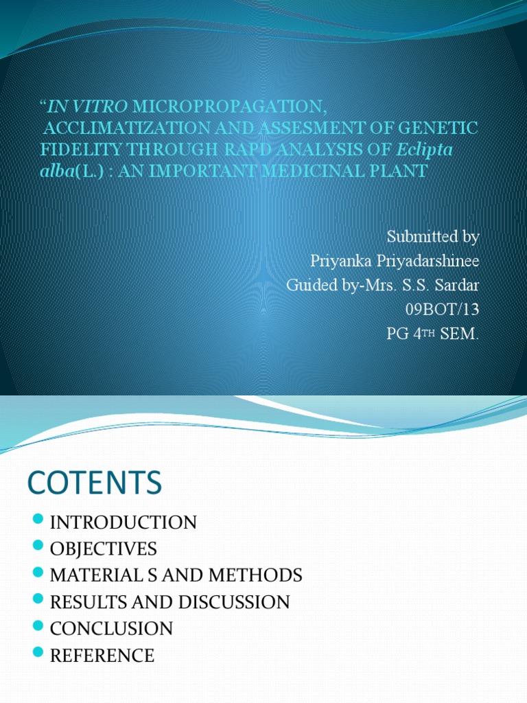 In Vitro Micropropagation, Acclimatization and Assesment | PDF ...