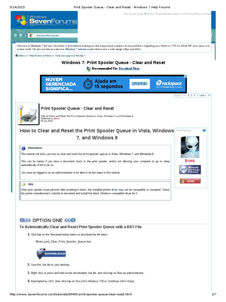 Print Spooler Queue - Clear and Reset - Windows 7 Help Forums | PDF ...
