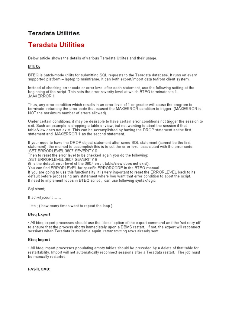 Teradata Utilities | PDF | Database Index | Databases