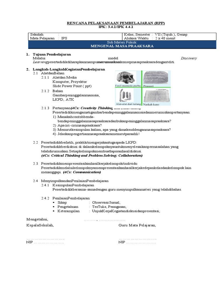 Contoh RPP Ips Satu Lembar 2020 | PDF