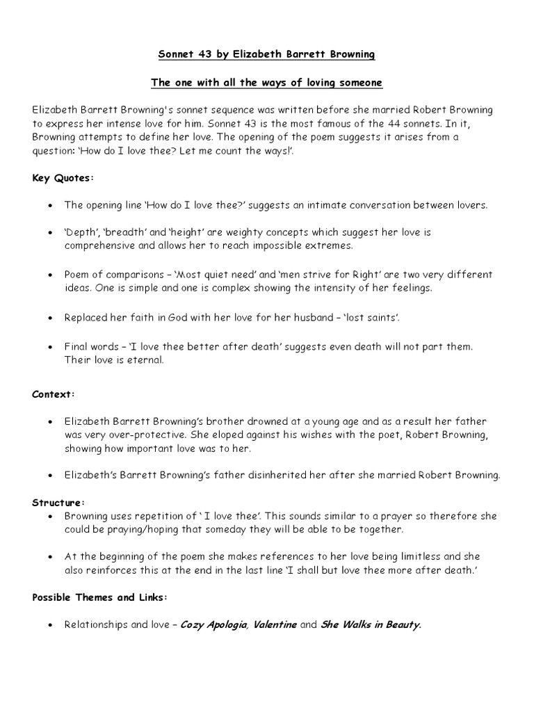 Poem of The Week 2 (GCSE Literature) WC 24 April 2017 - Sonnet 43 by ...