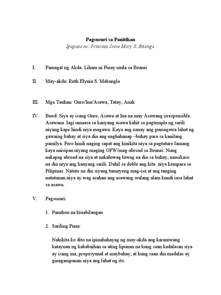 Pagsusuri Sa Panitikan Ipapasa Ni | PDF