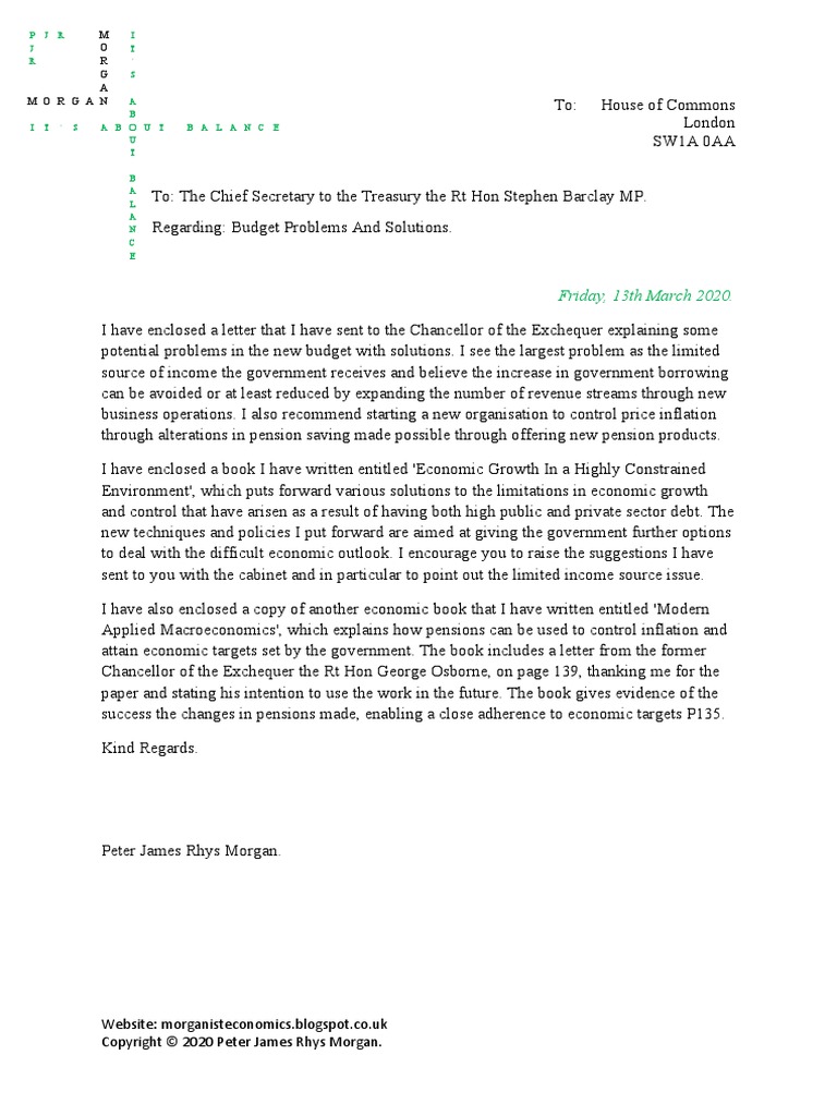 Scribd Letter To The Chief Secretary of The Treasury Regarding Budget ...