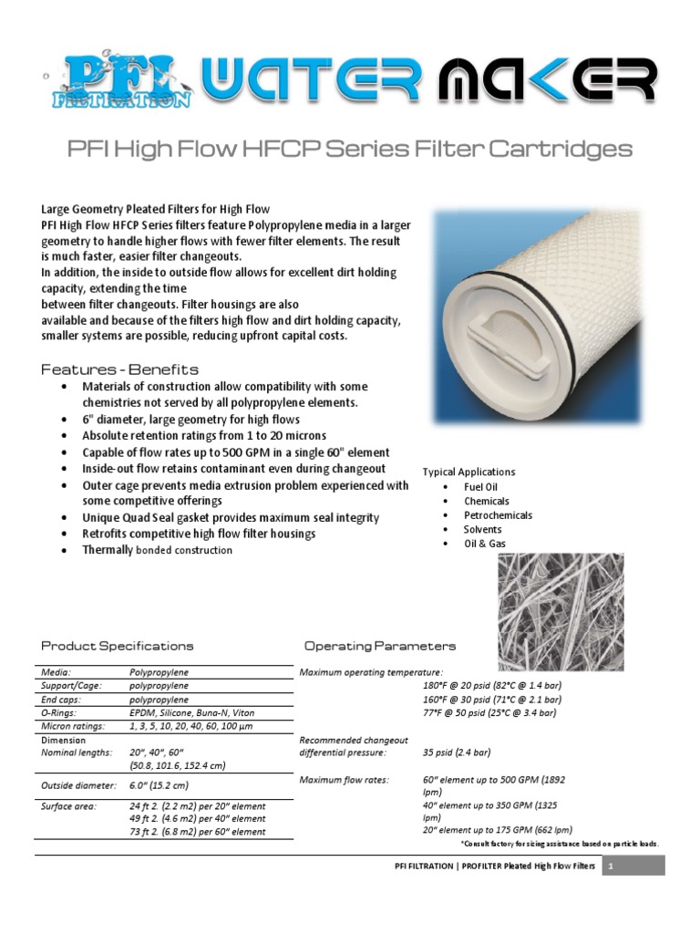 PFI Polypropylene High Flow HFCP Series Element Filter Cartridges | PDF ...