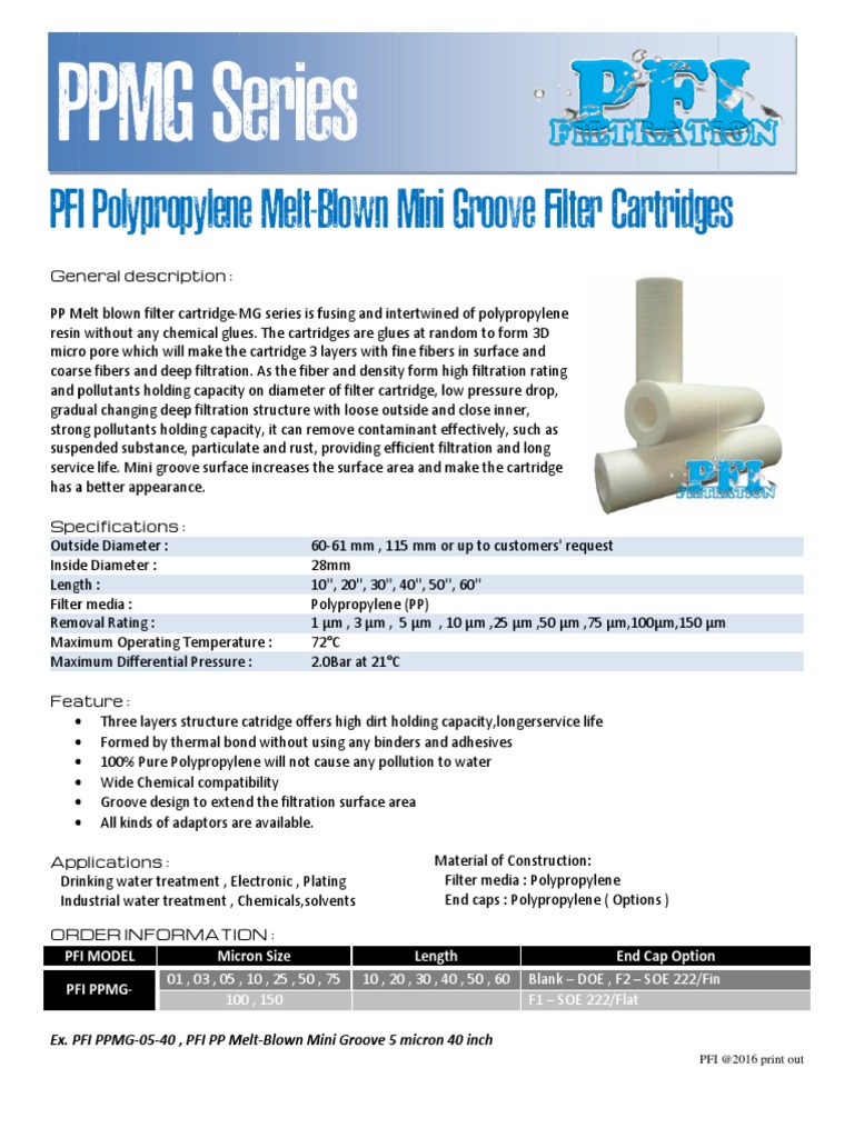 PFI PPMG Polypropylene Meltblown New Datasheet | PDF | Filtration ...