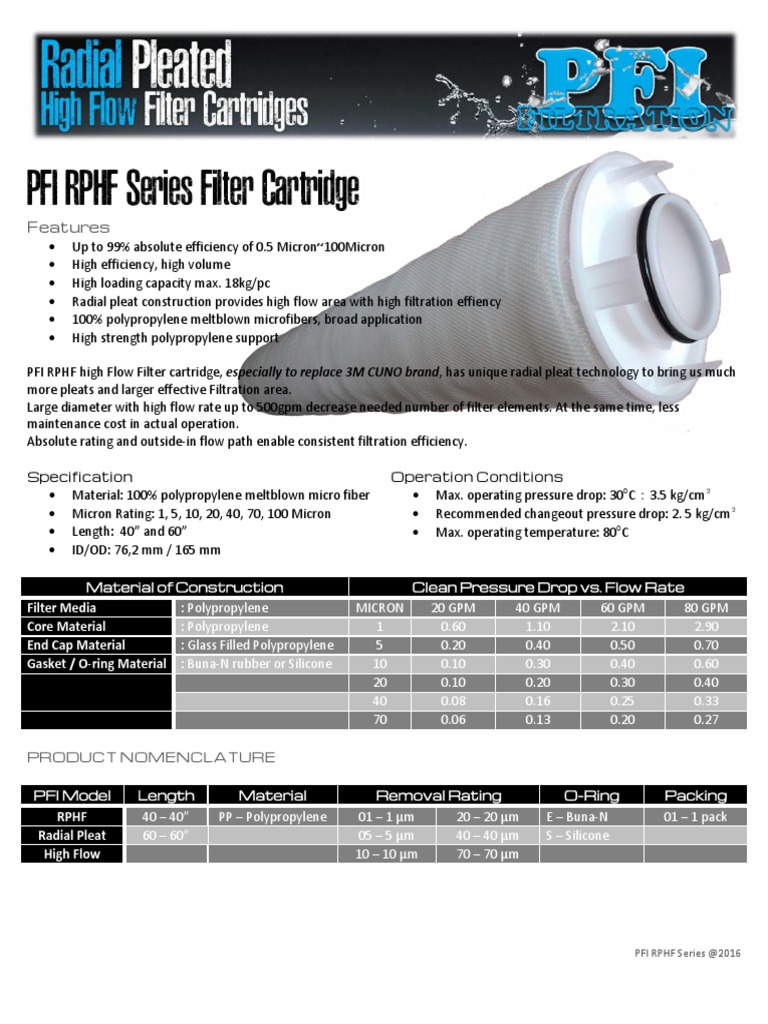 PFI RPHF Series Radial Pleat High Flow Filter Cartridge | PDF ...