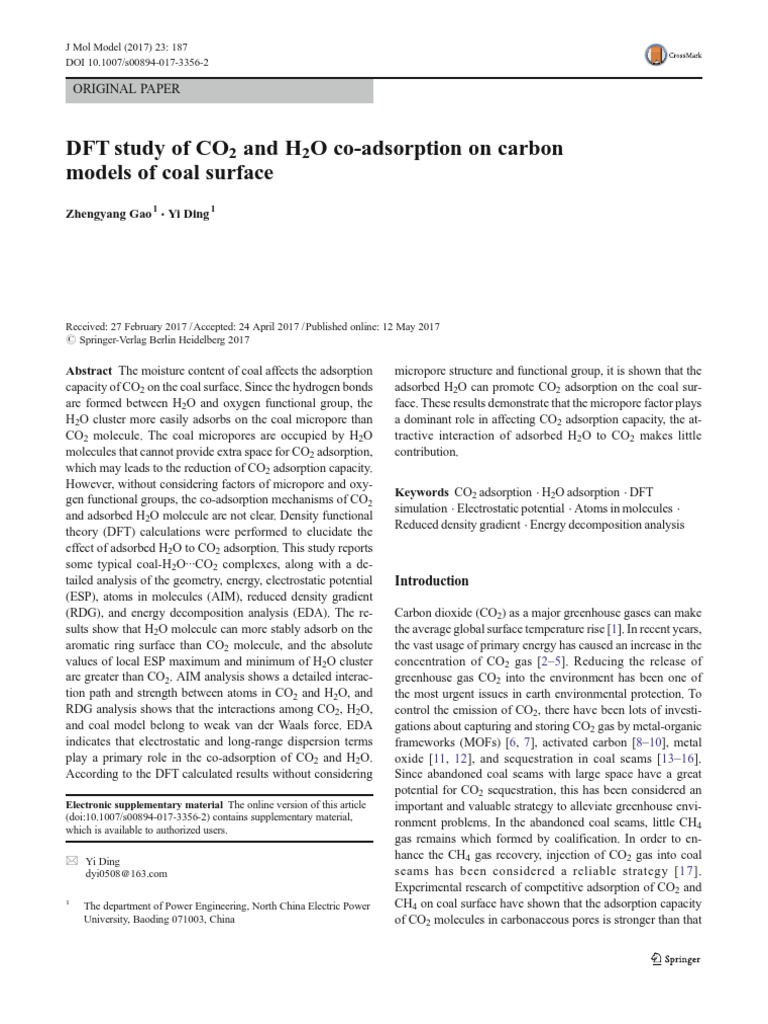 DFT Study of CO2 and H2O Co-Adsorption On Carbon | PDF | Adsorption ...