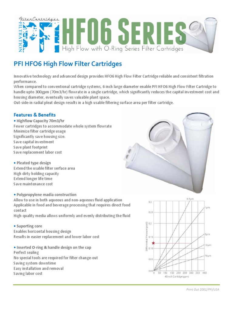 PFI HFO6 High Flow Filter Cartridge Data Sheet | PDF | Filtration | Water