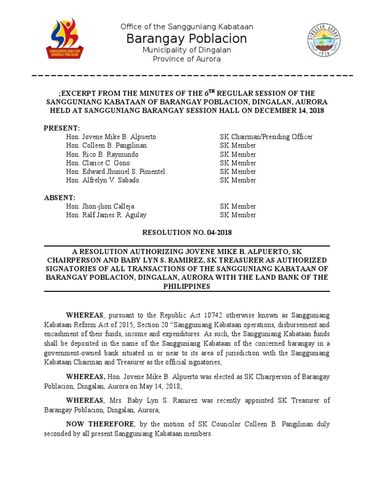 RESO For SK Bank Signatories | PDF | Government