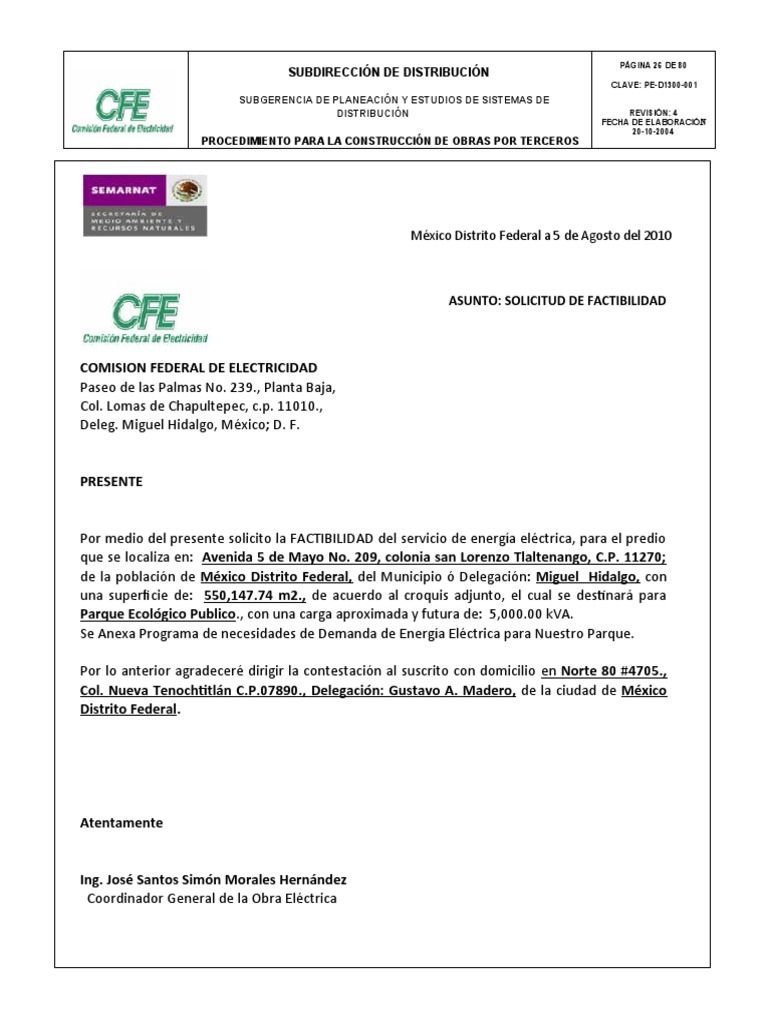Solicitud de Factibilidad CFE | PDF