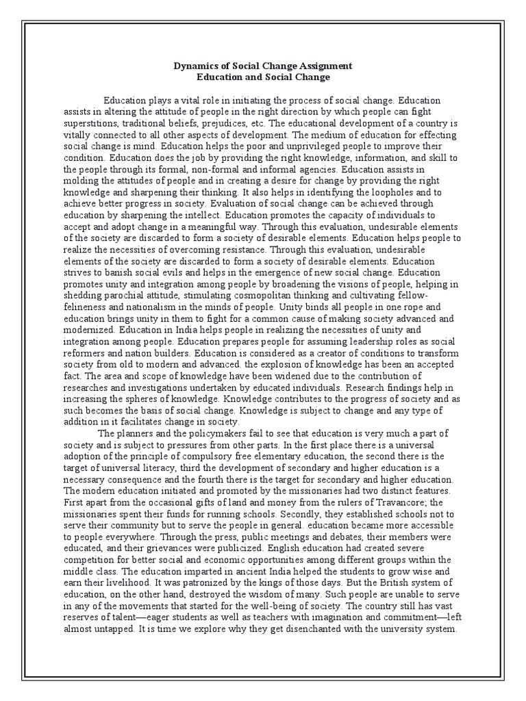 Dynamics of Social Change Assignment - 513 | PDF | Attitude (Psychology ...