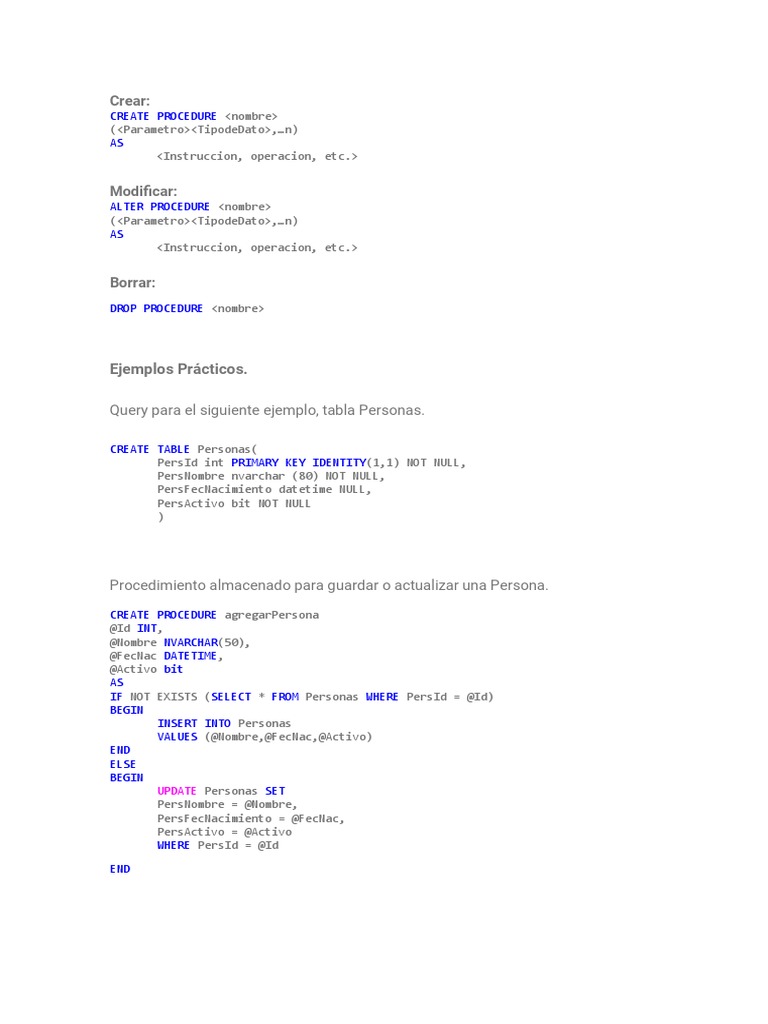 Procedimientos Almacenados | PDF | Servidor SQL de Microsoft | SQL