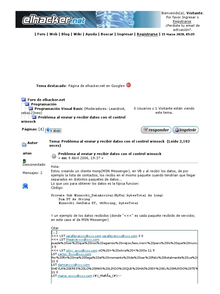 Problema Al Enviar y Recibir Datos Con El Control Winsock | PDF ... Problema Al Enviar y Recibir Datos Con El Control Winsock | PDF ...