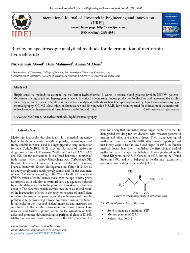 Review On Spectroscopic Analytical Methods For Determination Of Metformin Hydrochloride Pdf
