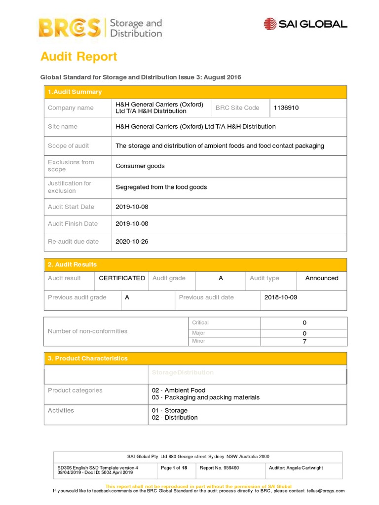 BRC Report | PDF | Truck | Hazard Analysis And Critical Control Points