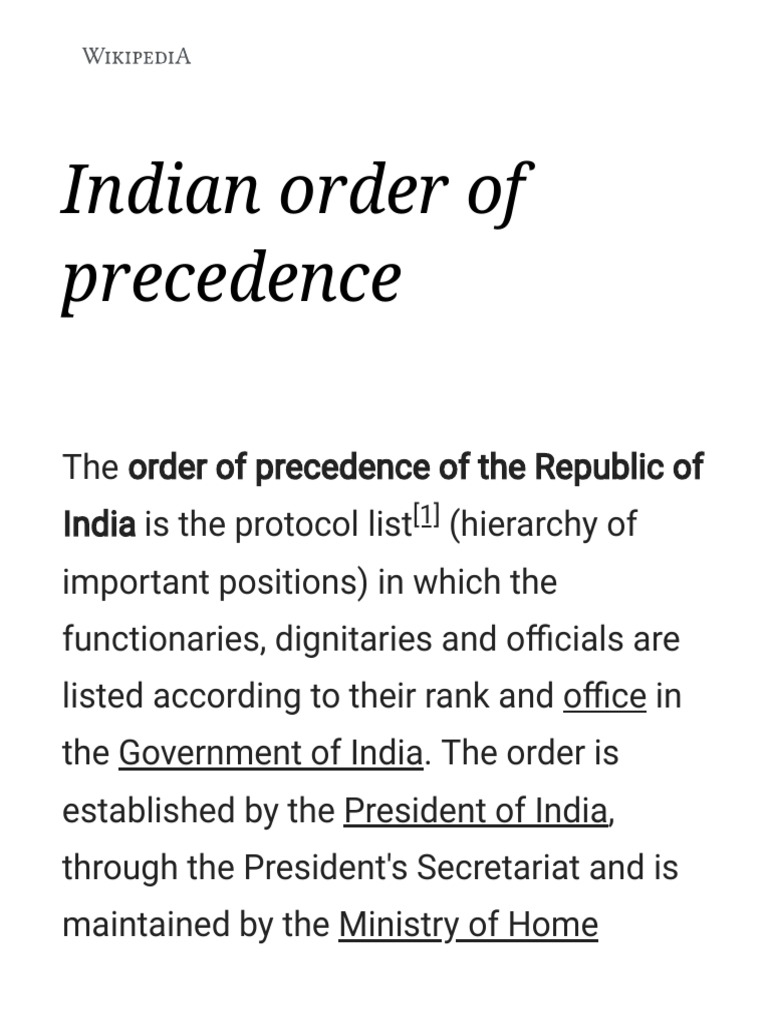 Indian Order of Precedence - Wikipedia | PDF | Government Of India ...