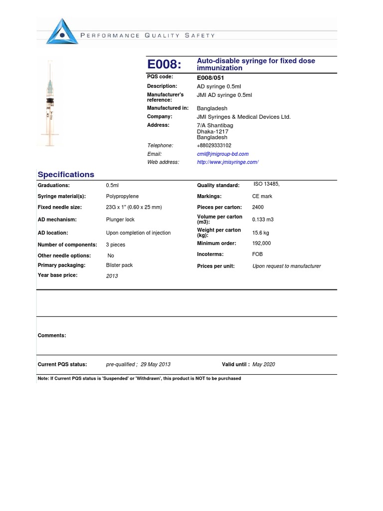 Bangladesh JMI Syringes & Medical Devices Ltd. | PDF | Syringe ...