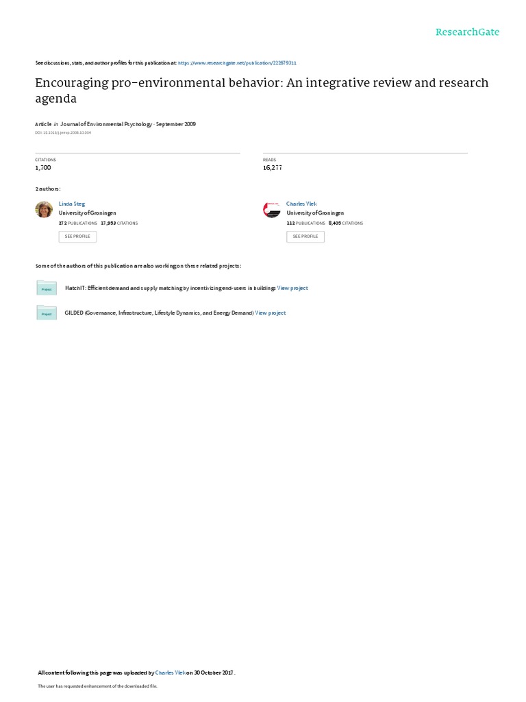 Encouraging Pro-Environmental Behavior An Integrat PDF | PDF | Behavior ...
