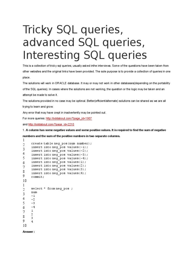 Tricky Sql Queries For Interview Pdf Sql Databases 
