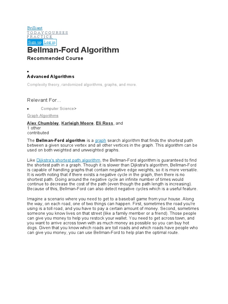 Bellman Ford Pdf Theoretical Computer Science Discrete Mathematics
