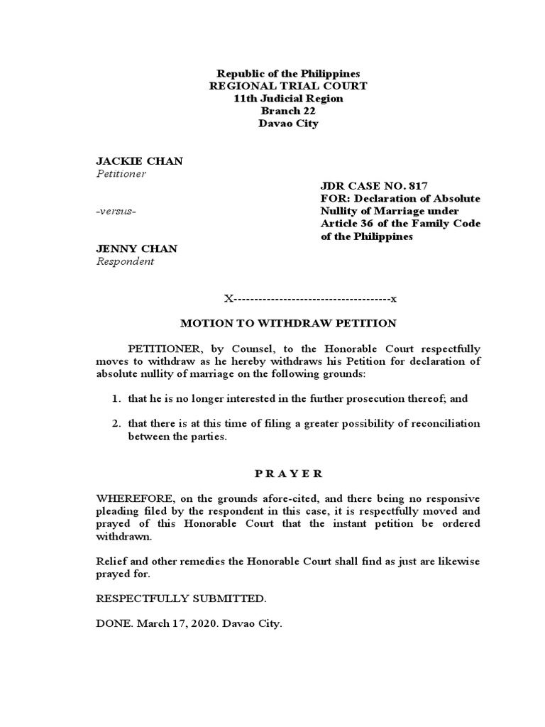 Motion To Withdraw Petition | Download Free PDF | Prosecutor | Common Law