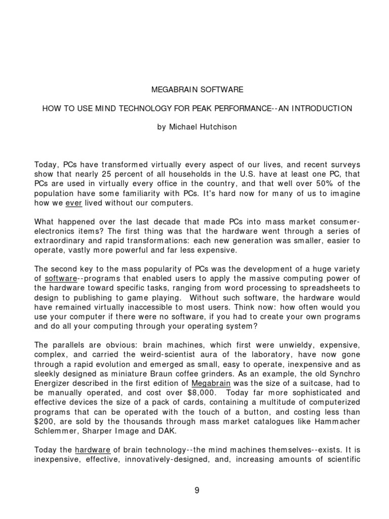 Megabrain Software Hutchison | PDF | Hypnosis | Relaxation (Psychology)