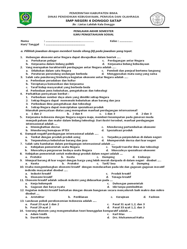Soal PAS Kelas 9 SM Genap 2019-2020 | PDF | Pengelolaan Keuangan & Uang | Politik
