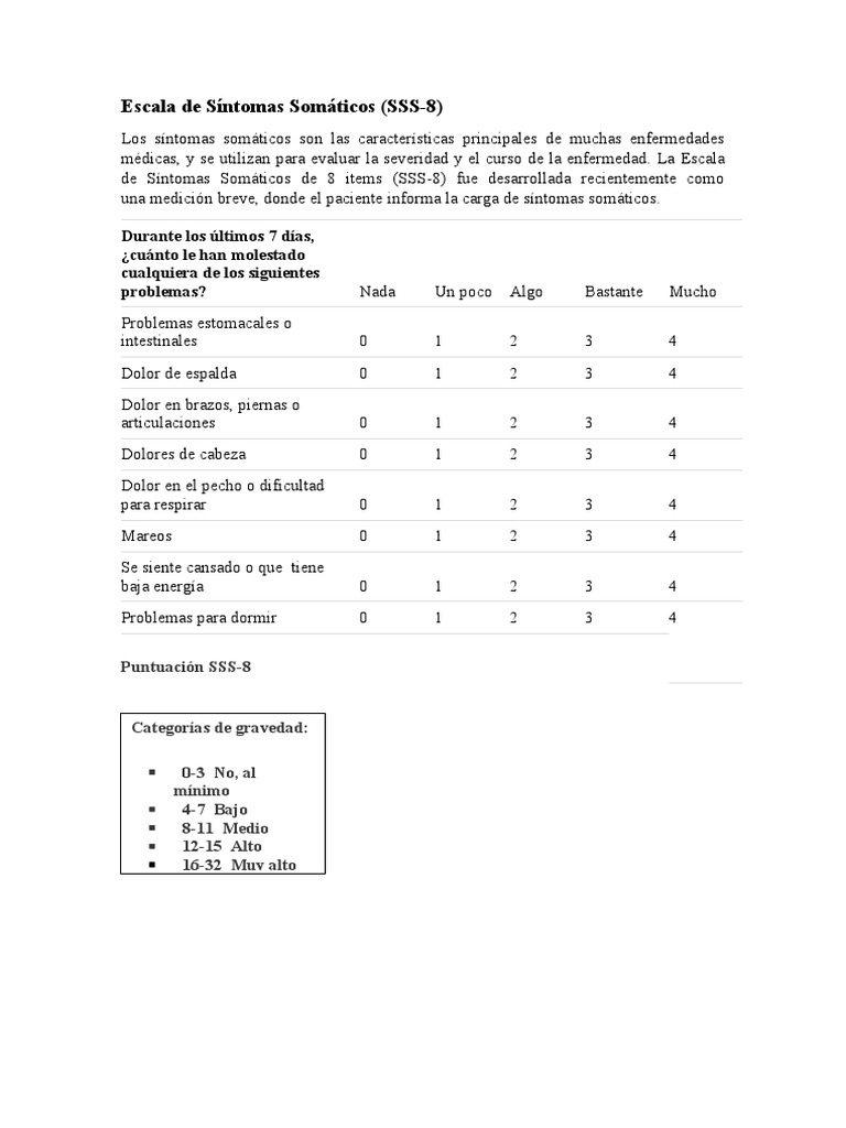 Escala de Síntomas Somáticos (SSS8) | PDF