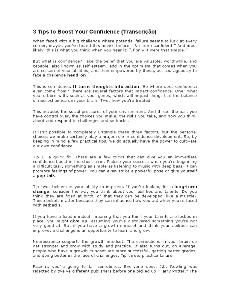 3 Tips To Boost Your Confidence | PDF | Mindset | Psychological Attitude