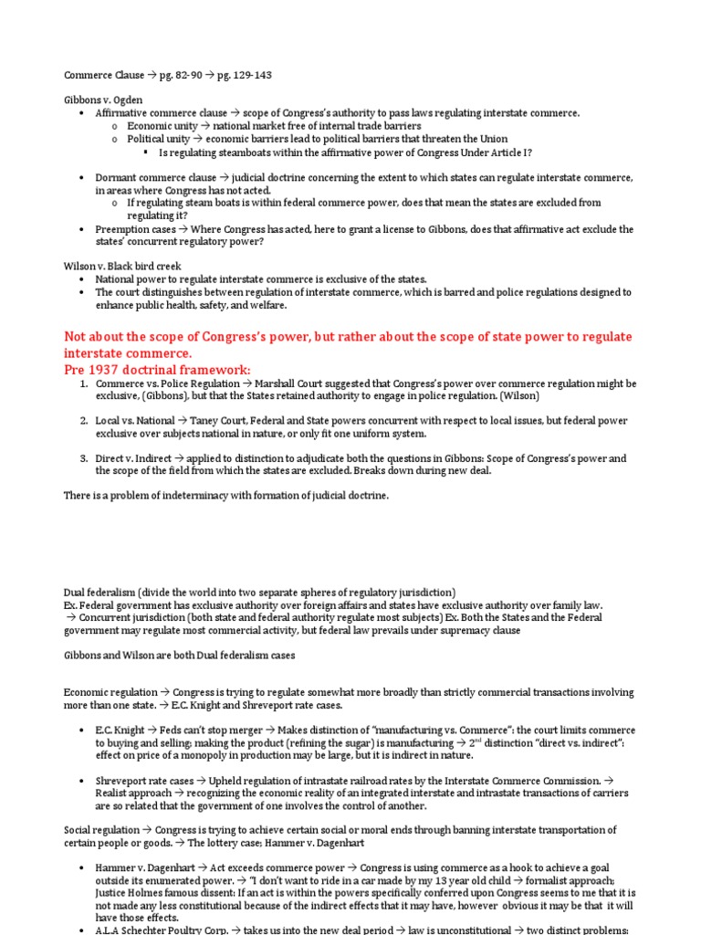 Commerce Clause Outline | PDF | Commerce Clause | Federal Preemption