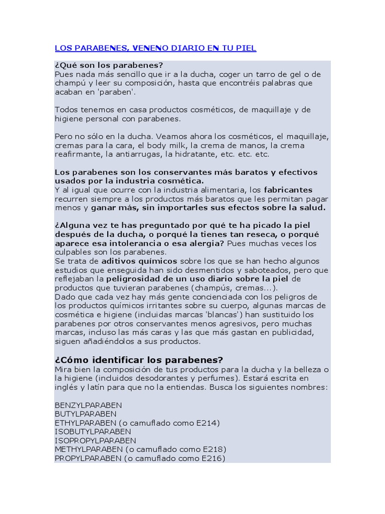Peligros de los Parabenes en Cosméticos | PDF | Productos cosméticos ...