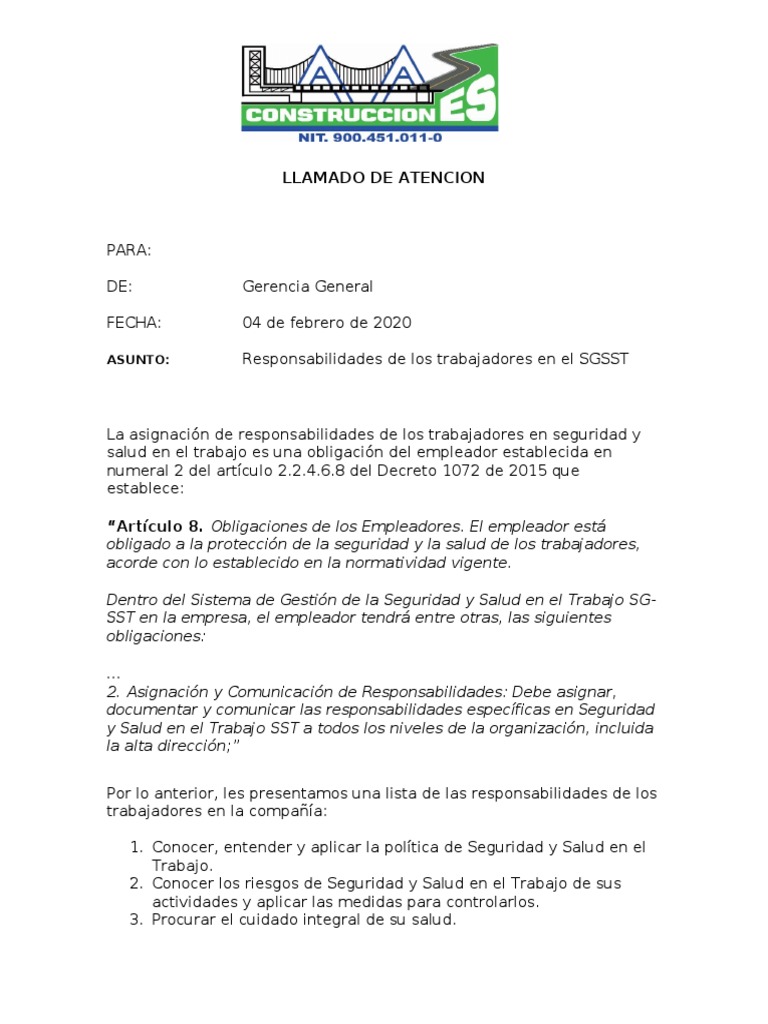 Formato de Comunicado Interno Responsabilidades SST | PDF | Business | Salud y bienestar