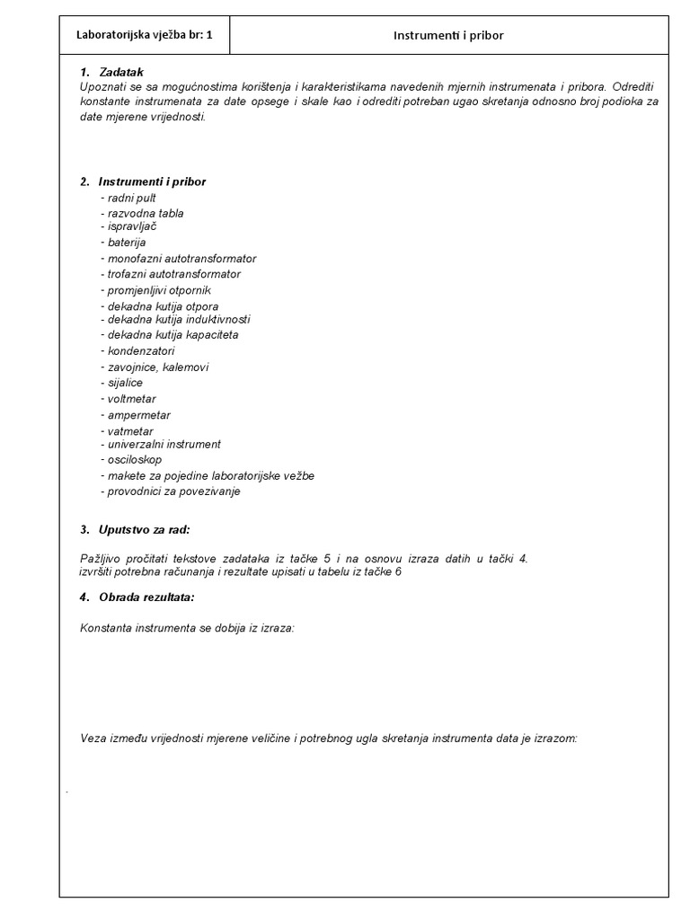 Laboratorijska Vjezba BR 1 Instrumenti I Pribor | PDF