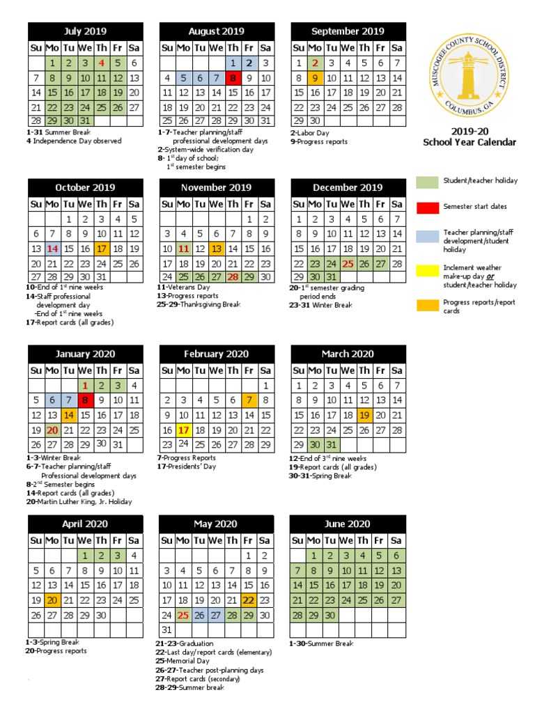2019-2020 School Year Calendar | PDF | Academic Term | Educational ...
