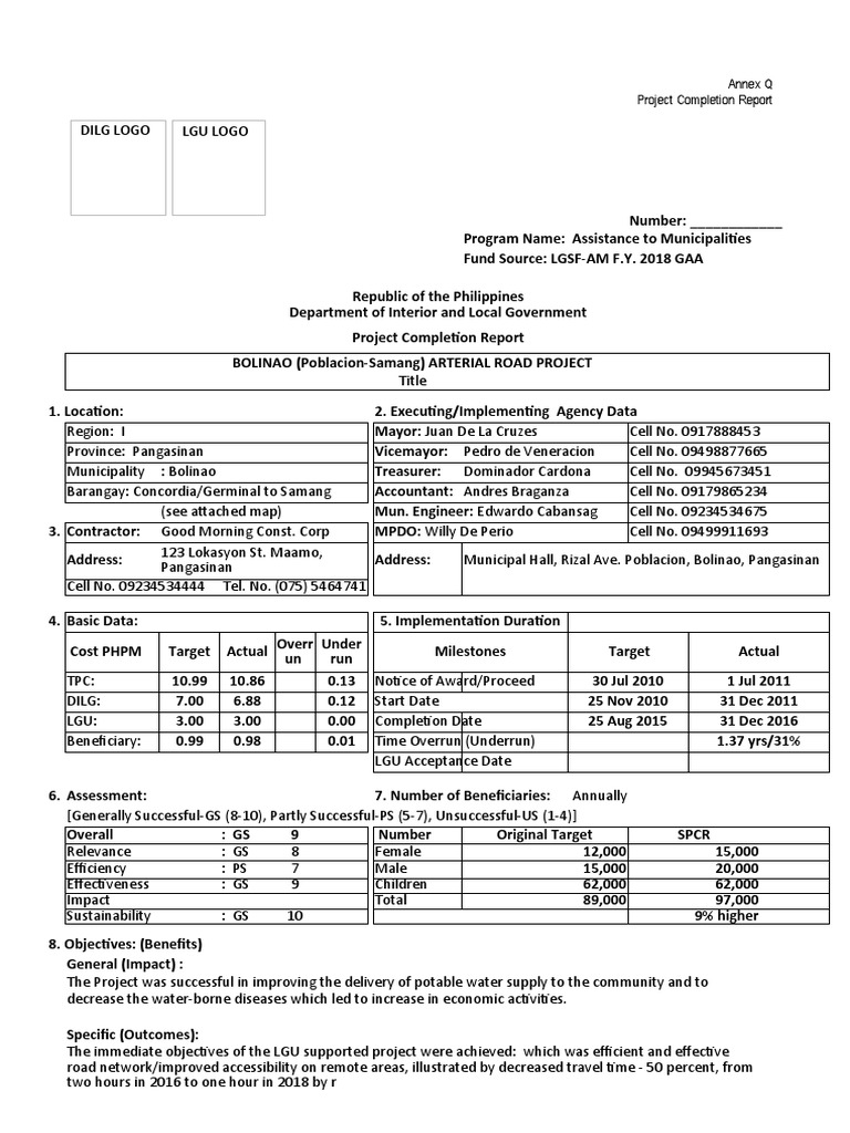 Annex Q - Project Completion Report | PDF | Economies | Business