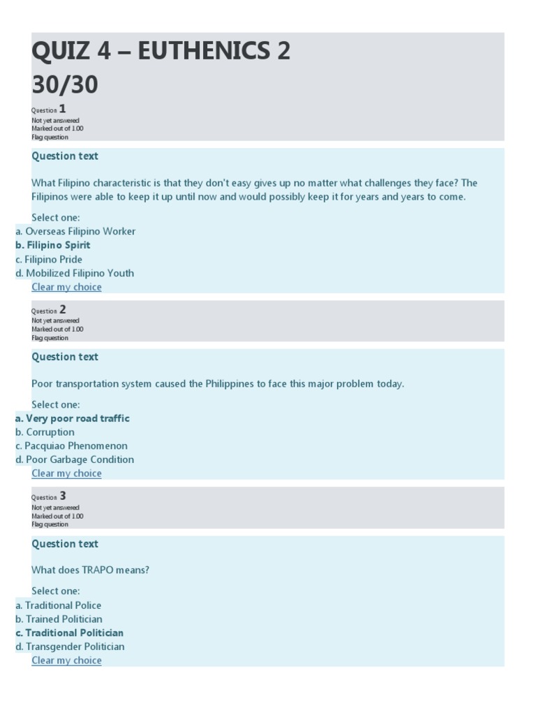 Quiz 4 - Euthenics 2 | PDF | Philippines | Unrest