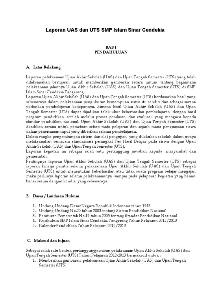 Contoh Laporan UAS SMP | PDF