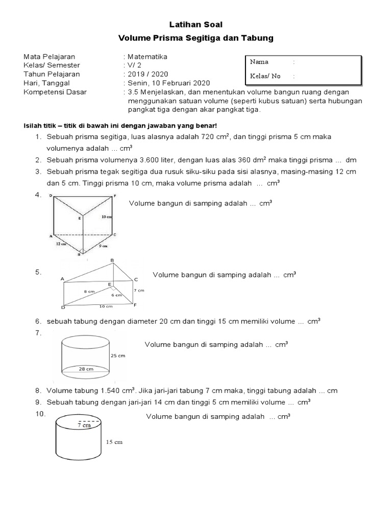 Soal Volume Prisma Segitiga dan Tabung | PDF | Griya & Taman