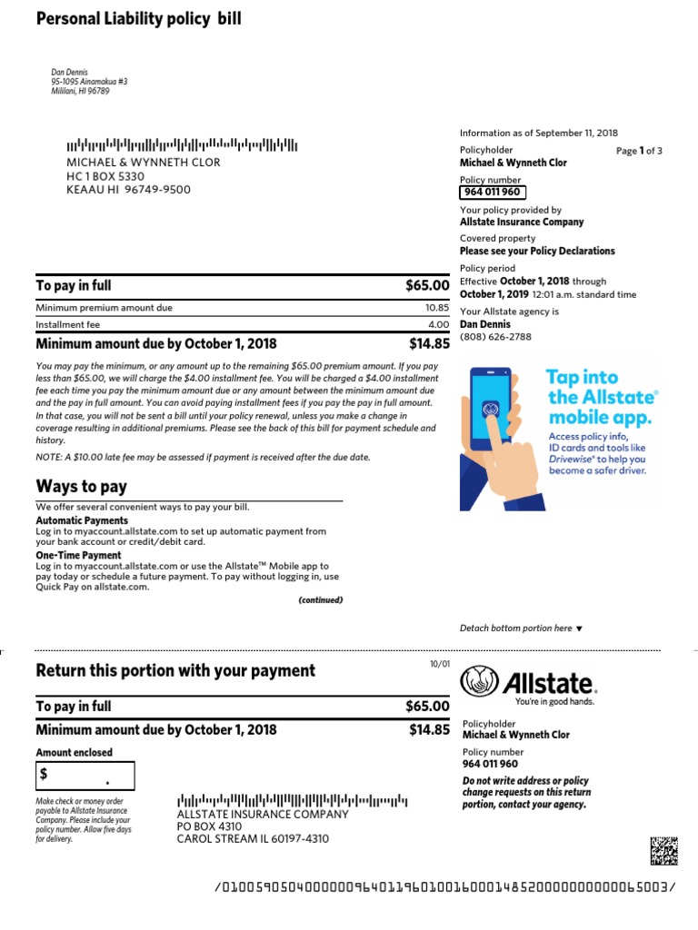 Allstate Liability Moano | PDF | Transaction Account | Payments