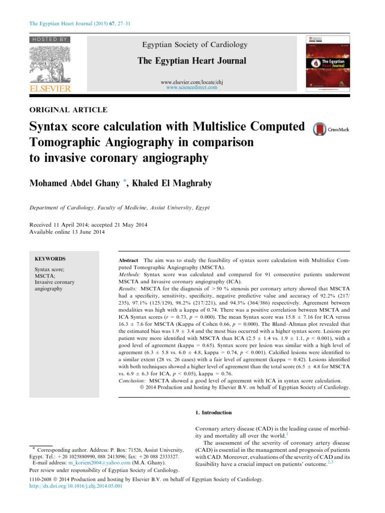 Syntax Score Calculation With Multislice Computed Tomographic ...