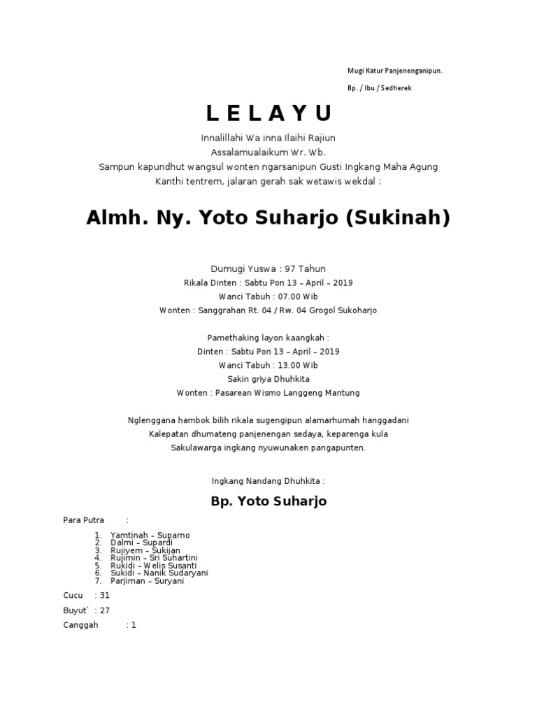 Contoh Surat Lelayu | PDF