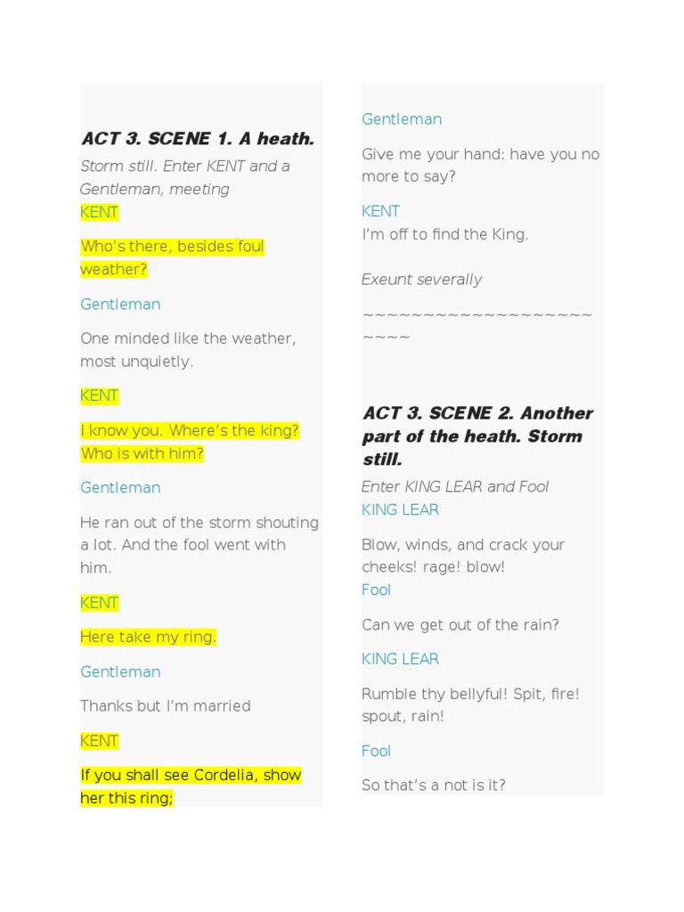 Act 3 Scene 1-7 | PDF | King Lear | Shakespearean Tragedies