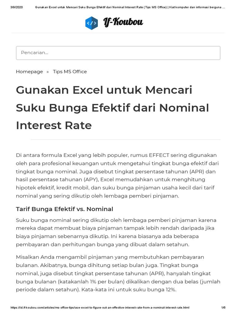 Gunakan Excel Untuk Mencari Suku Bunga Efektif Dari Nominal Interest Rate (Tips MS Office ...