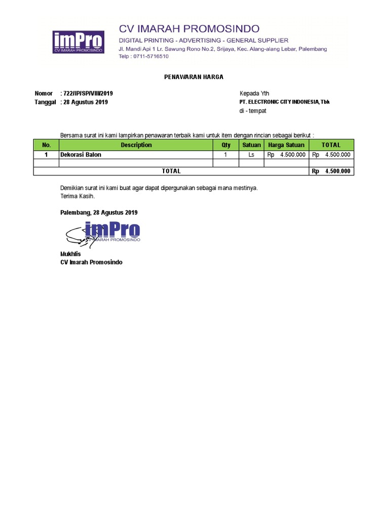Penawaran Dekorasi Balon 2019 | PDF